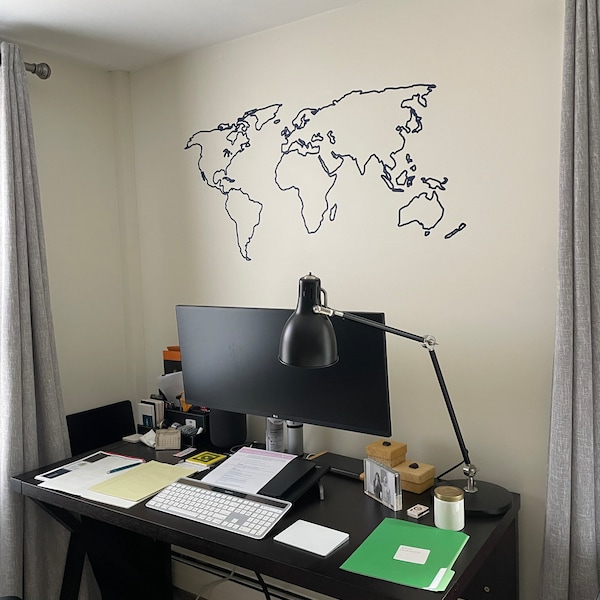 World Map Outline Decal - Large World Map - Wall Decal - Wall Art ...