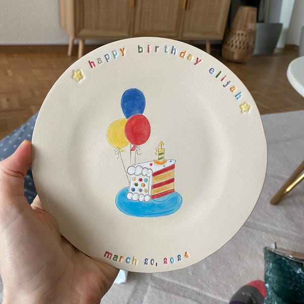 Personalized Ceramic Birthday Cake Plate, Custom Colorful Dessert Plate ...