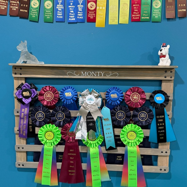 Wooden Award Display Rack: 36" for Organizing Rosettes Earned in Dog ...