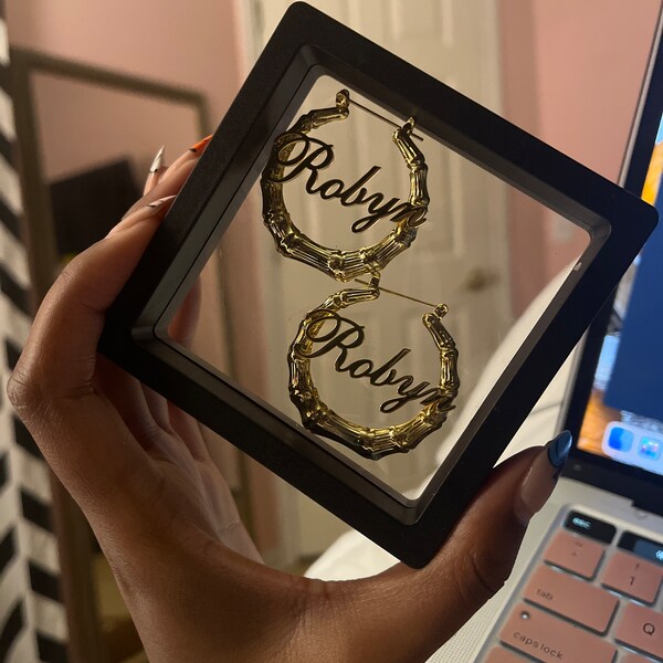 Bamboo Earrings Name, Custom Name Earrings, Bamboo Hoop, Monogram ...