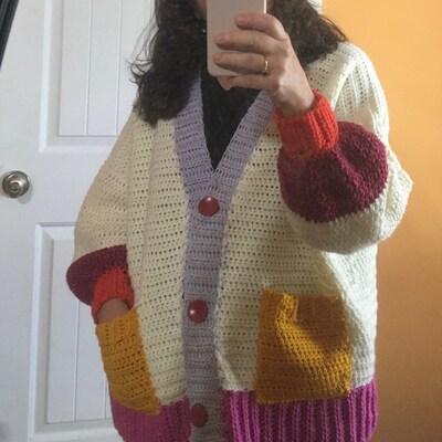 Crochet Colorblock Cardigan Written Pattern Beginner-friendly - Etsy