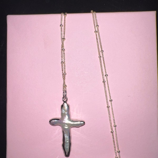 Opalescent Freshwater Pearl Cross Necklace, Big Cross Pearl Jewelry ...