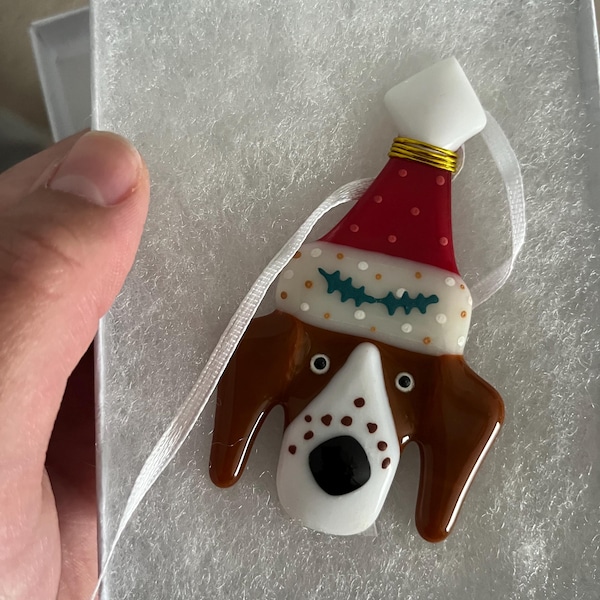 Fused Glass Dog Christmas Decoration -fused Glass Christmas Ornament ...