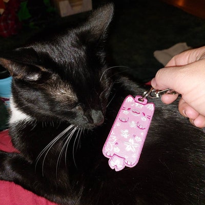 Cute Cat Embroidered Tag Keychain Kawaii Neko Jet Tags tamago, Sakura ...