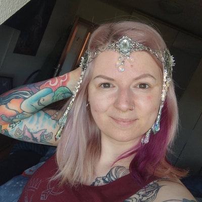 Black Gothic Mourning Tiara Headpiece Moth Cross Hair Wrap Evil Queen ...