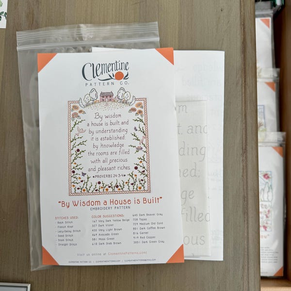 By Wisdom a House is Built - Proverbs Embroidery Pattern in Color ...