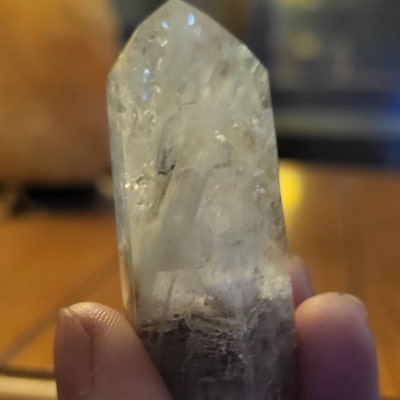 Second Growth White Candle Quartz Cluster With Actinolite Needle ...