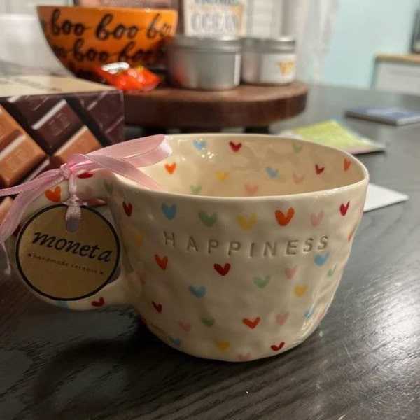 Happiness Colorful Handmade Ceramic Bowl, Whimsical Pottery Handbuild ...