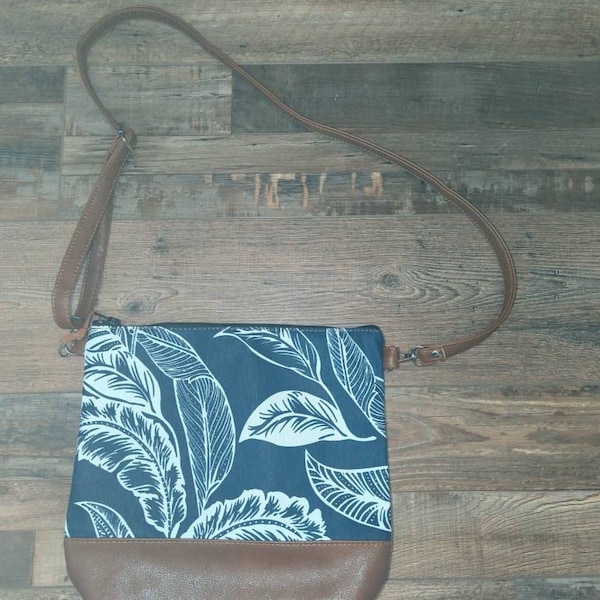 Canvas and Vegan Leather Crossbody Bag, Crossbody Purse, Small ...