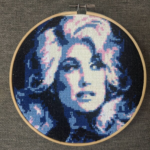 Dolly Parton Cross Stitch Pattern: Blue & Pink Portrait (digital ...