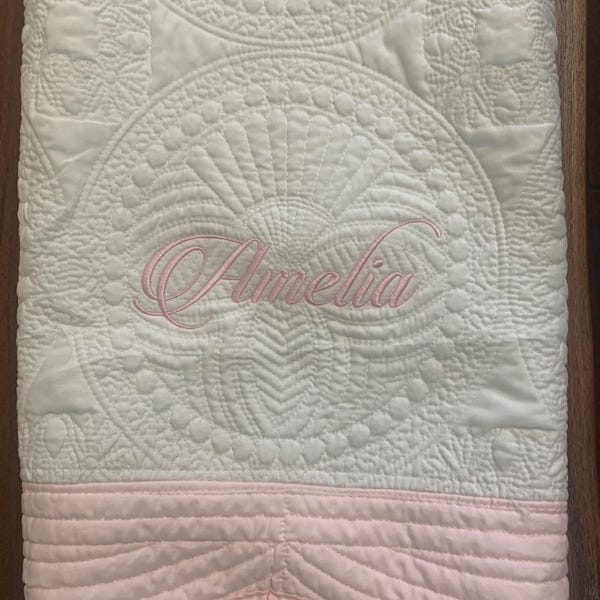 Heirloom Baby Quilt, Blank Embroidery Quilt, Pink Quilt, Blue Quilt ...