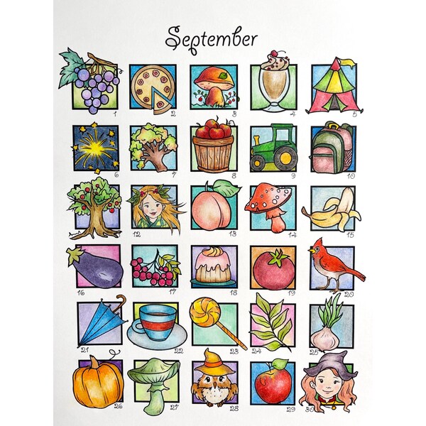 September Treats Countdown Coloring Page, Calendar to Color, Printable ...