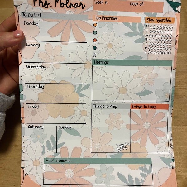 Boho Flower Teacher Planner: Personalized Teacher Week at a Glance ...