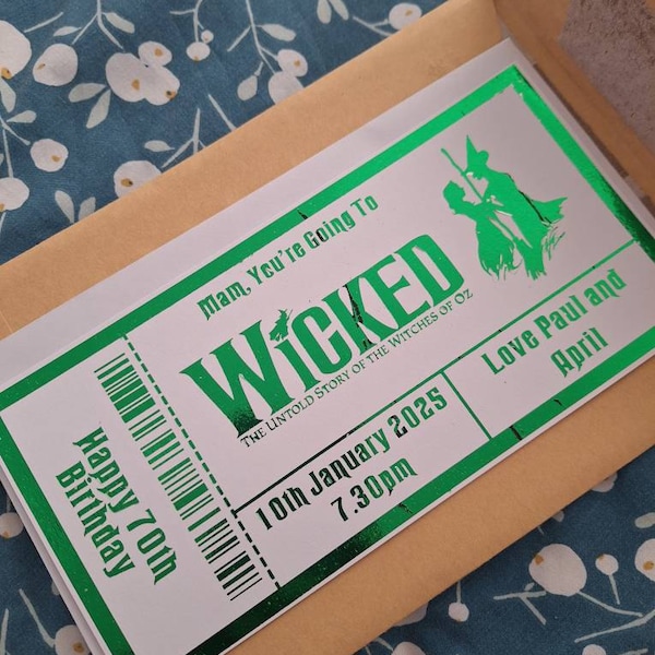Personalised Wicked Theatre Keepsake Ticket Voucher, Surprise ...