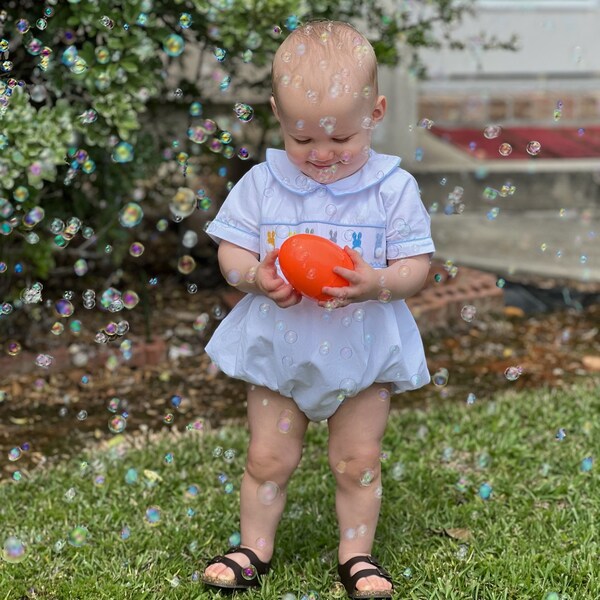 Caleb Colorful Bunny Smocked Bubble - Etsy