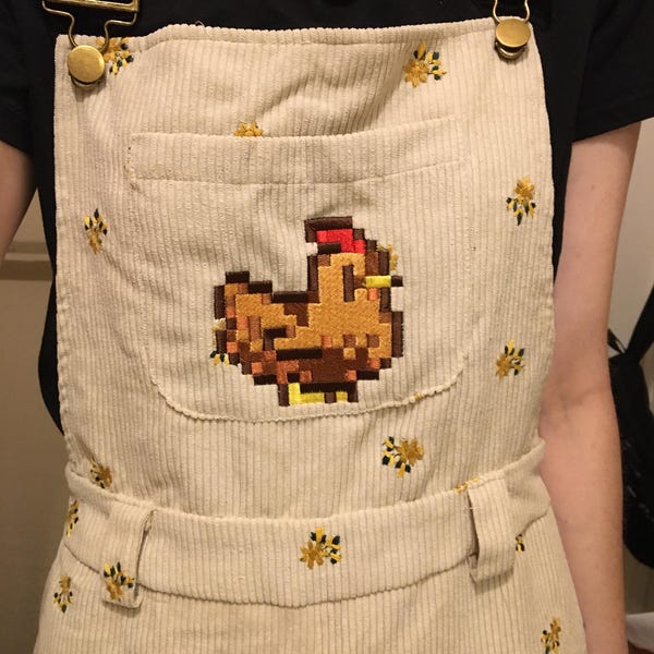 Chicken Stardew Valley Floral Overalls Pants / Embroidery Overalls ...