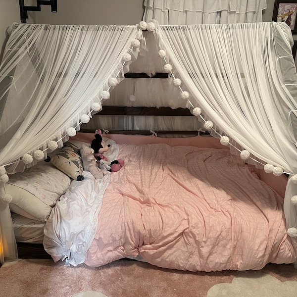 DELUXE With Frill Blush Canopy, Tulle Bed Canopy, Custom Size Bed ...