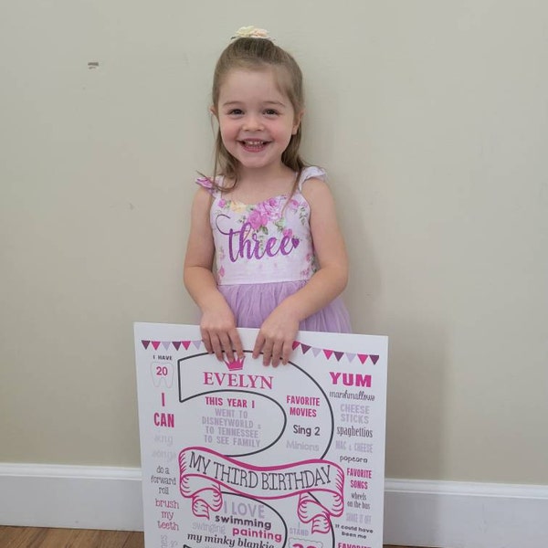 Printable 3rd Birthday Chalkboard Sign for a Girl With Crown Gold Pink ...
