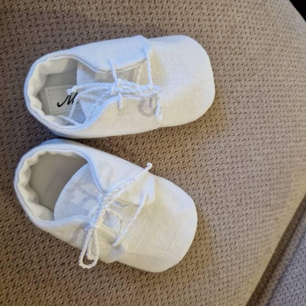 Personalised IVORY LINEN Baby Boy Christening Shoes, Baptism Shoes ...