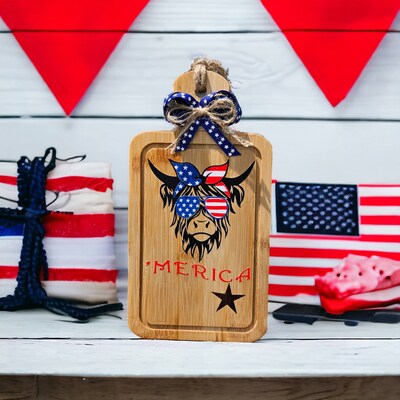 Patriotic Highland Cow SVG, Funny 4th of July PNG, Usa Flag Bandana ...