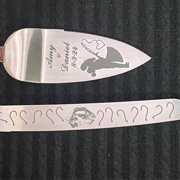 Music Note Heart Wedding Cake Knife and Server & Champagne Glass Flute ...
