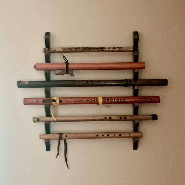 Wall Hanging Native American Flute Stand Holder Display Holds 6 Flutes ...
