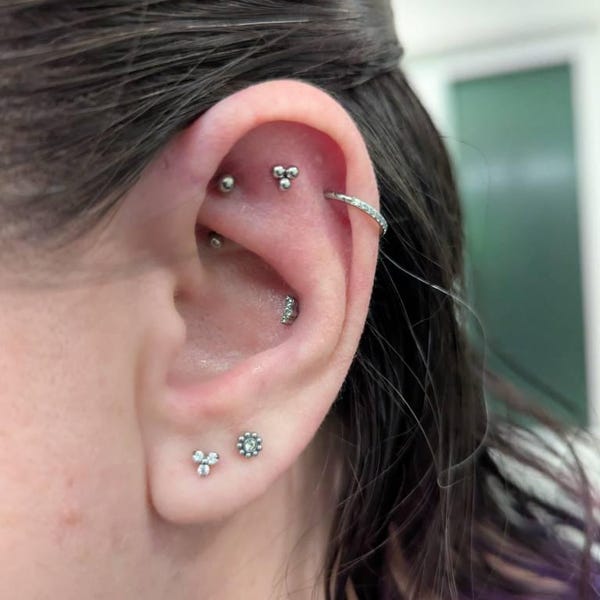 14K Solid Gold Vertical Helix Piercing/hidden Rook Dangle Earring ...