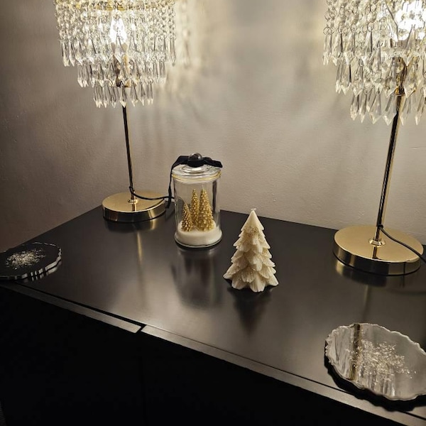 White & Gold Christmas Tree Candle | Luxury Seasonal Decor | Sparkle ...