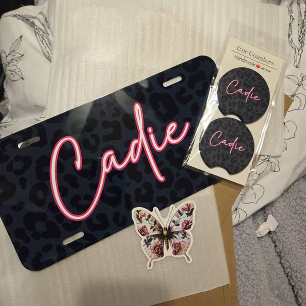 Personalized Front License Plate for Women and Teens, Black Leopard ...