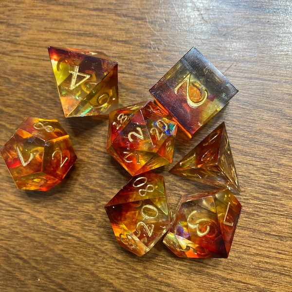 Full Set of 7 Dark Blue and Red Dice Cosmic Galaxy Magical Swirled Dice ...
