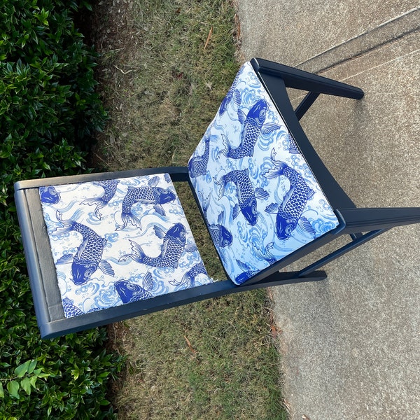 Navy Koi Fish Upholstery Fabric, Nautical Marine Fish Print Home Decor ...