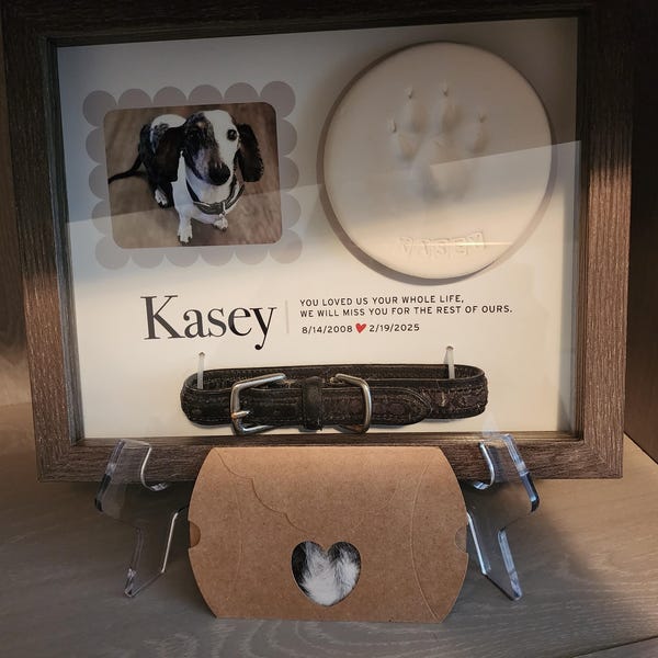 Pet Memorial Gift With Collar and Clay Paw Print Shadow Box, Clay Paw ...