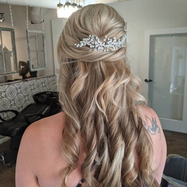 Boho Bridal Back Headpiece Bridal Halo Boho Wedding Pearl Headband ...