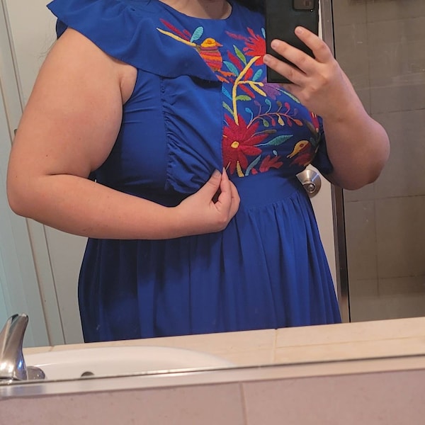 Mexican Floral Hand Embroidered Dress. Traditional Mexican Dress ...