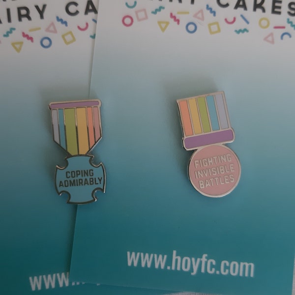Fighting Invisible Battles Medal Enamel Pin – Rainbow Positivity Badge ...