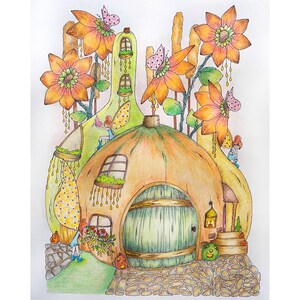 Fairy's Gourd House Coloring Page printable Adult - Etsy