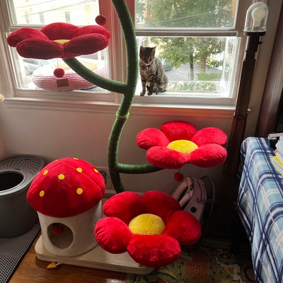 EDEN Wood Floral Cat Tree Tower, Wooden Cat Tower, Modern Cat Climbing ...