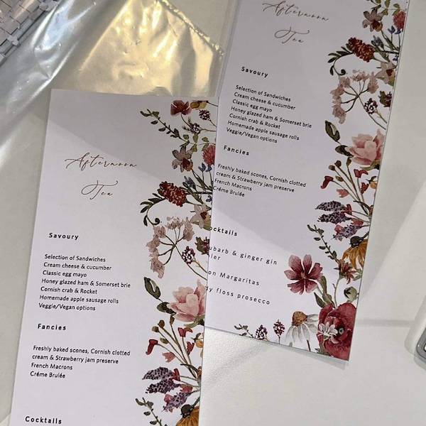 Wildflower Menu Card, Floral Menu Template, Wedding Menu, Instant ...
