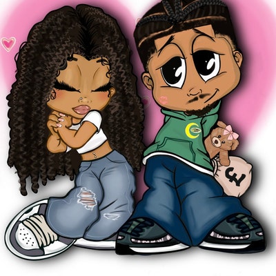 Y2k Custom Cartoon Chicano Couple Digital Art Portrait, Anniversary ...