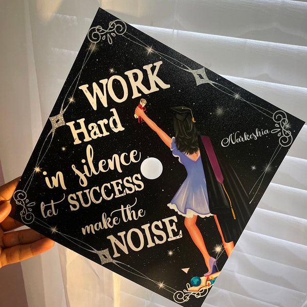 Personalized Graduation Cap Topper Black Girl Magic, Work Hard in ...