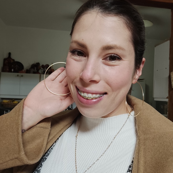 Very Huge 14 Kt Gold Hoops Earrings, Big Wire Hoops Earrings, Earrings ...