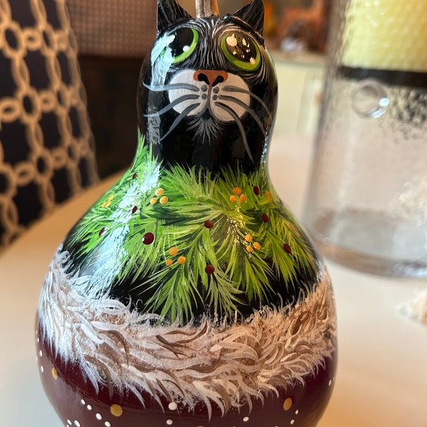 SANTA GOURD ORNAMENT, Americana Santa, Hand Painted, Dried Gourd, Gourd ...