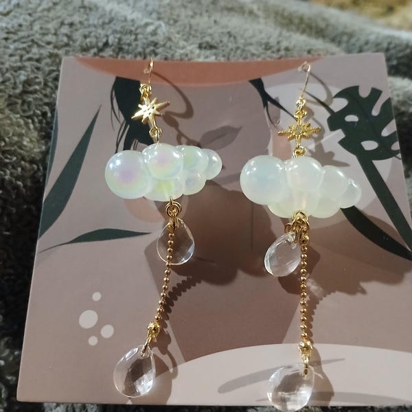 Celestial Rain Cloud Earrings Dangle - Fun White Cloud Long Drop ...