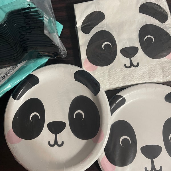Panda Party Animal Face Paper Dinner Plates, Luncheon Napkins, and ...