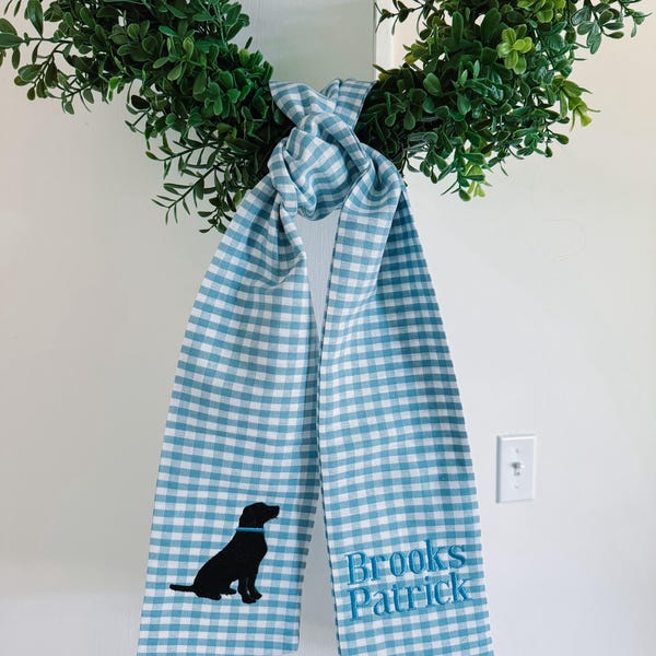 Black Buffalo Plaid Check Classic Embroidered Wreath Sash Personalized Monogrammed Cotton ...