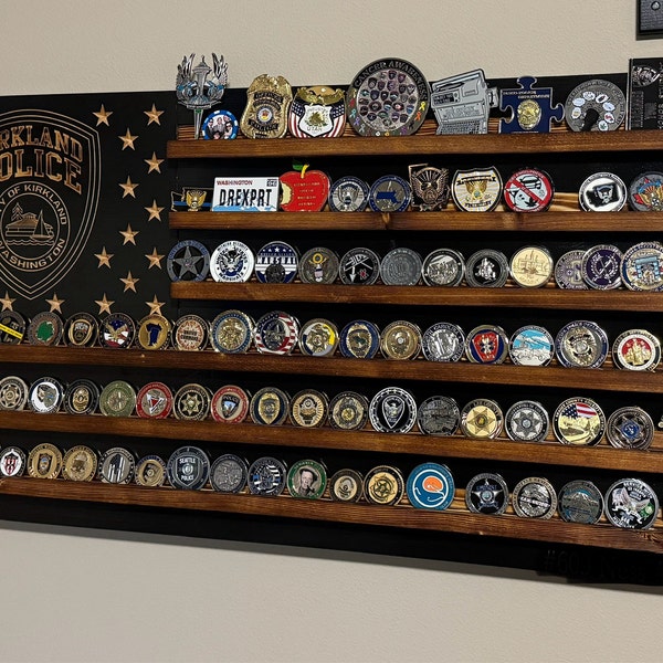 Subdued Wooden American Flag Challenge Coin Display, Holds 90-100 Coins ...