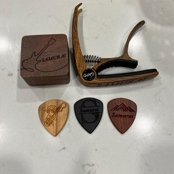 Personalized Wooden Guitar Picks With Case, Custom Guitar Pick Holder ...
