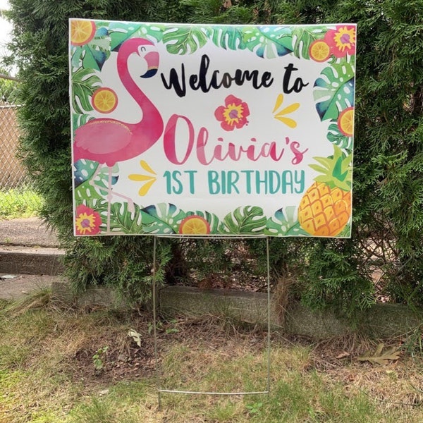Flamingo Birthday Sign, Printable File, Poster, Flamingo Welcome Sign ...