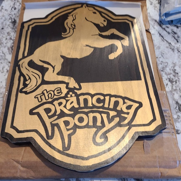 Prancing Pony Rings and Lords Pub Bar Sign, Solid Quality Wood and ...