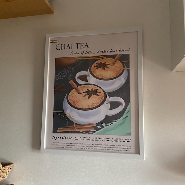 Chai Tea Indian Food and Drink Poster, Indian Food Art, Kitchen Decor ...